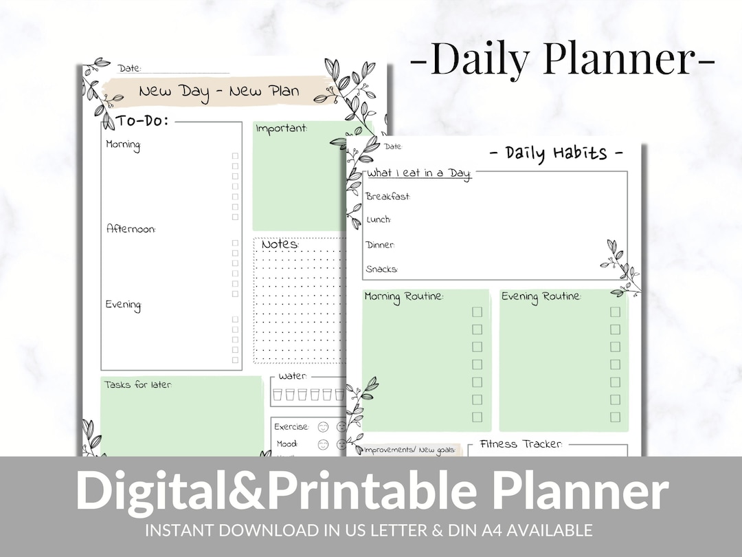 Daily Planner Printable, Daily Checklist With Habit Tracker, Digital ...