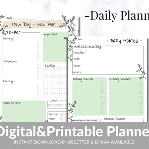 Daily Planner Printable, Daily Checklist With Habit Tracker, Digital ...