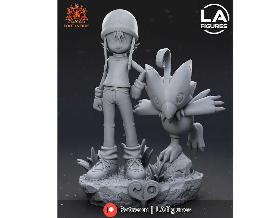 Sora & Biyomon - Paintable Digimon Fan Art Figure - Etsy