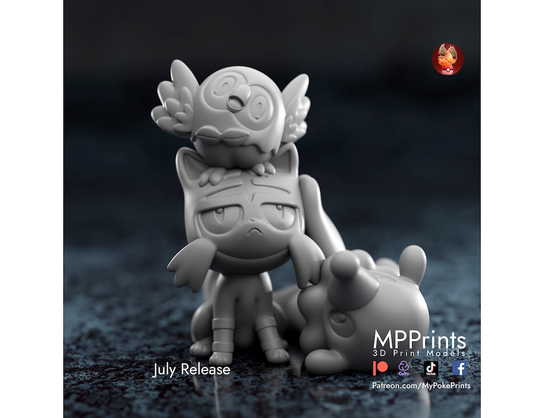 7th Generation Starter Statue - Bauz, Litten and Robball - Paintable ...