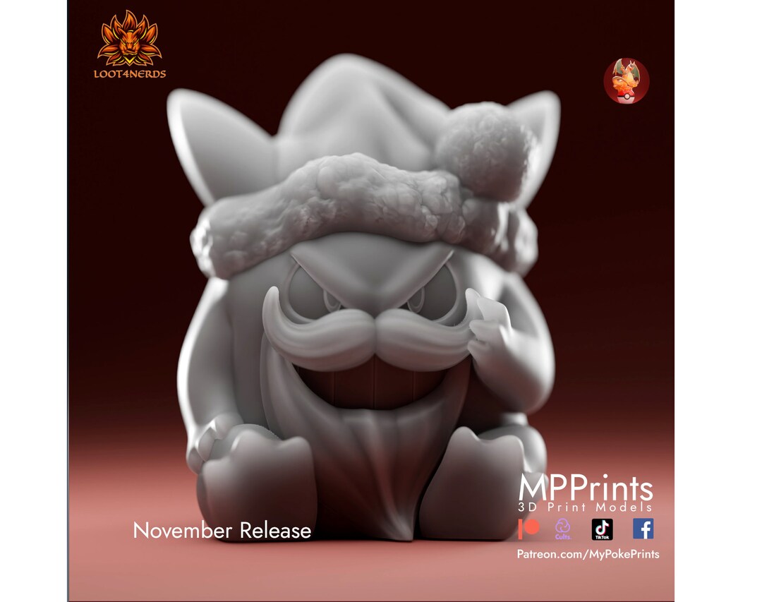 Santa Gengar Paintable Pokemon Fan Art Figure - Etsy