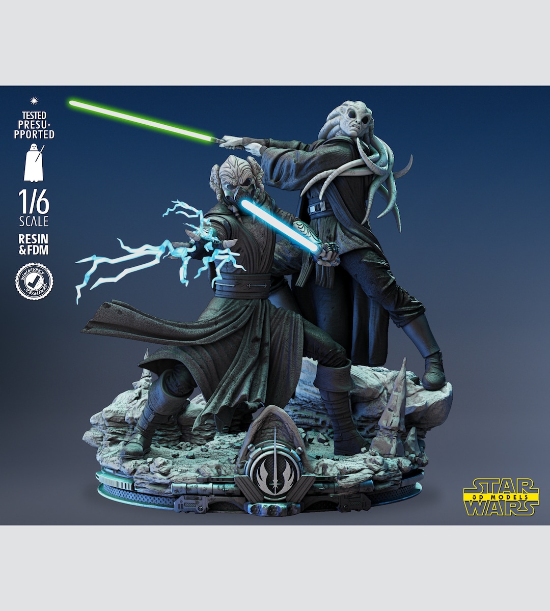 Plo Kon and Kit Fisto Diorama Scale 1/12 - Paintable 3D Star Wars Model ...
