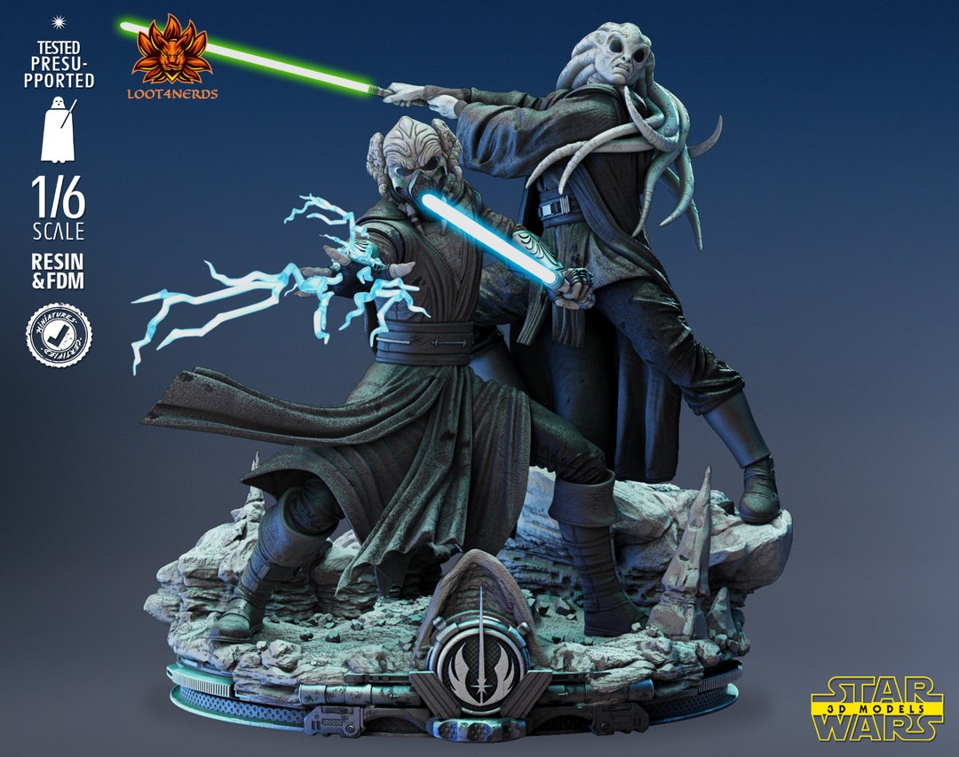 Plo Kon and Kit Fisto Diorama 1/12 Scale Paintable 3D Star Wars Model ...