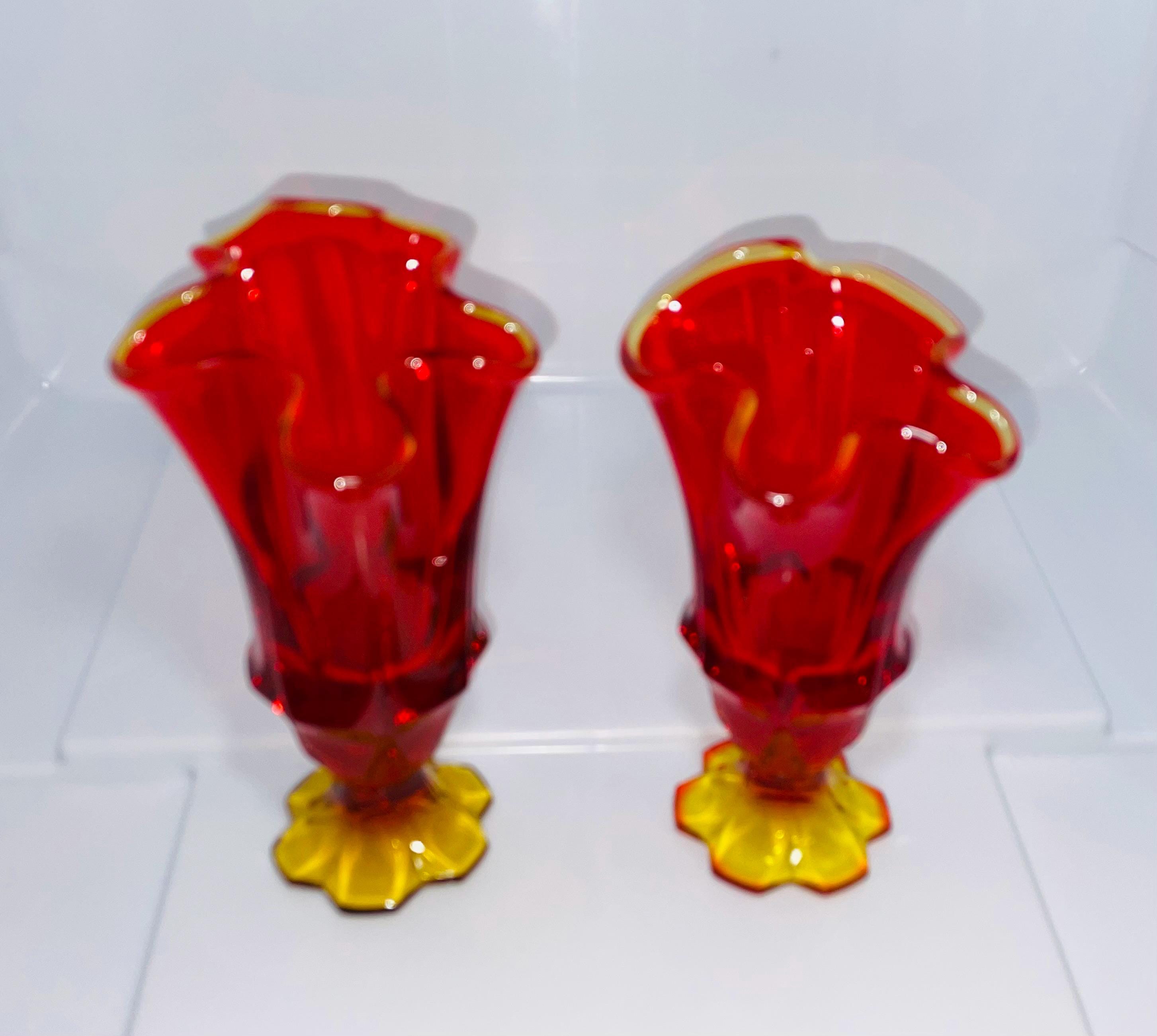 Fenton Valencia Amberina Vase — Ruby Red & Orange Ombre — Set of 2 - Etsy