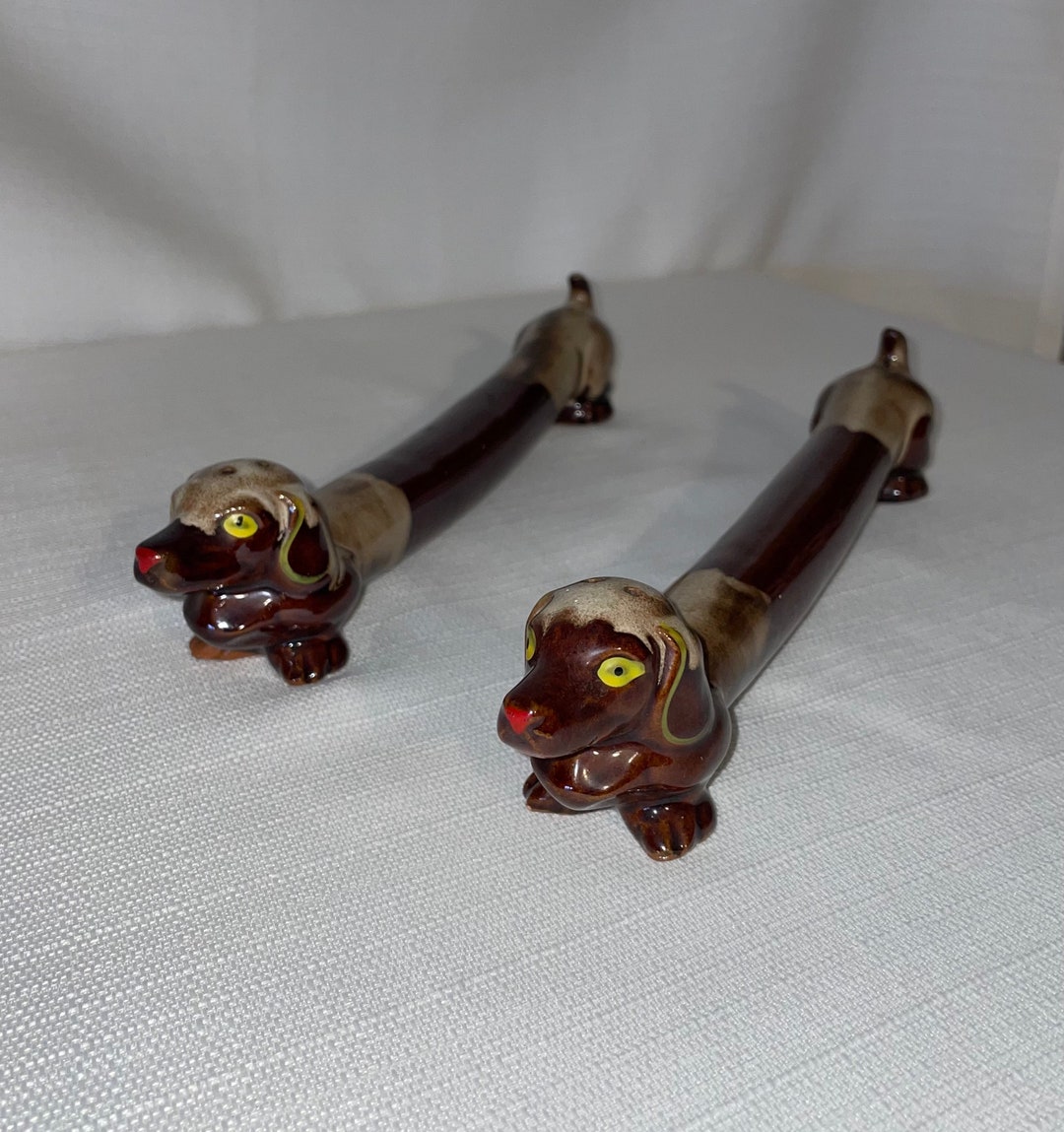 Dachshund Salt & Pepper Set 10 Weiner Dog Redware Drip Glaze Vintage - Etsy