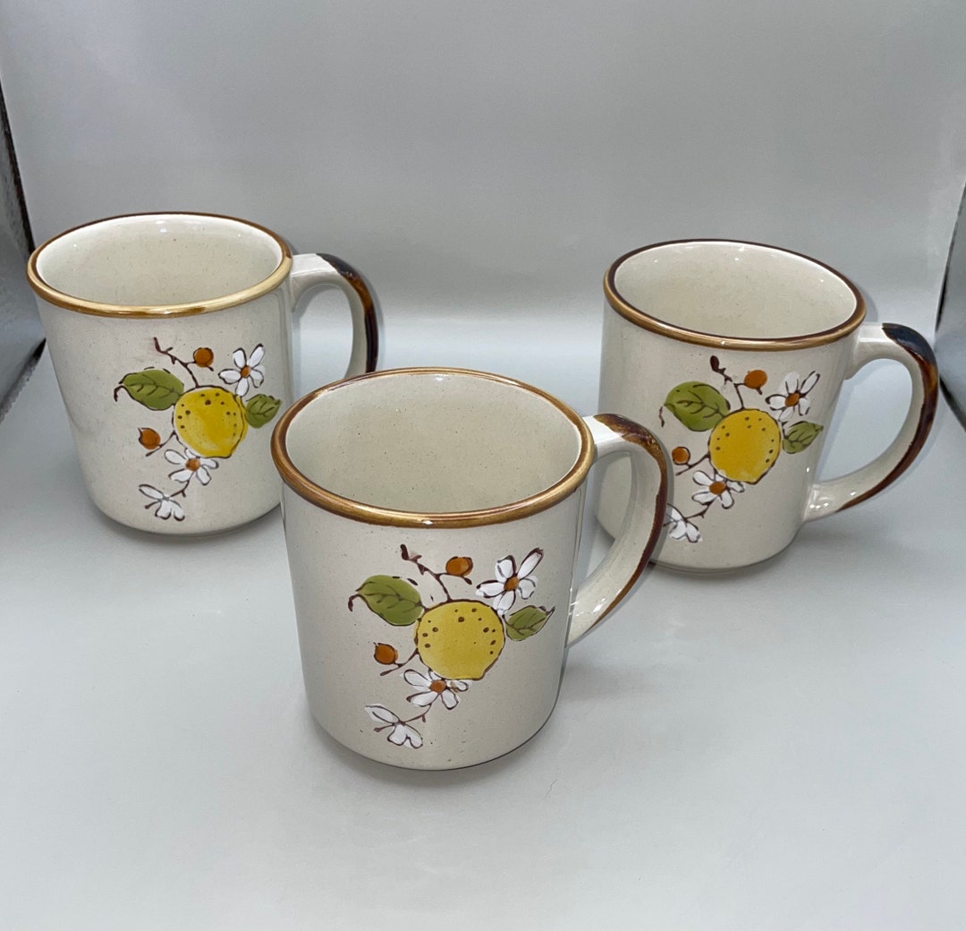 Norleans Korea MCM Stoneware Yellow Lemon Mugs - Set of 3 - Etsy