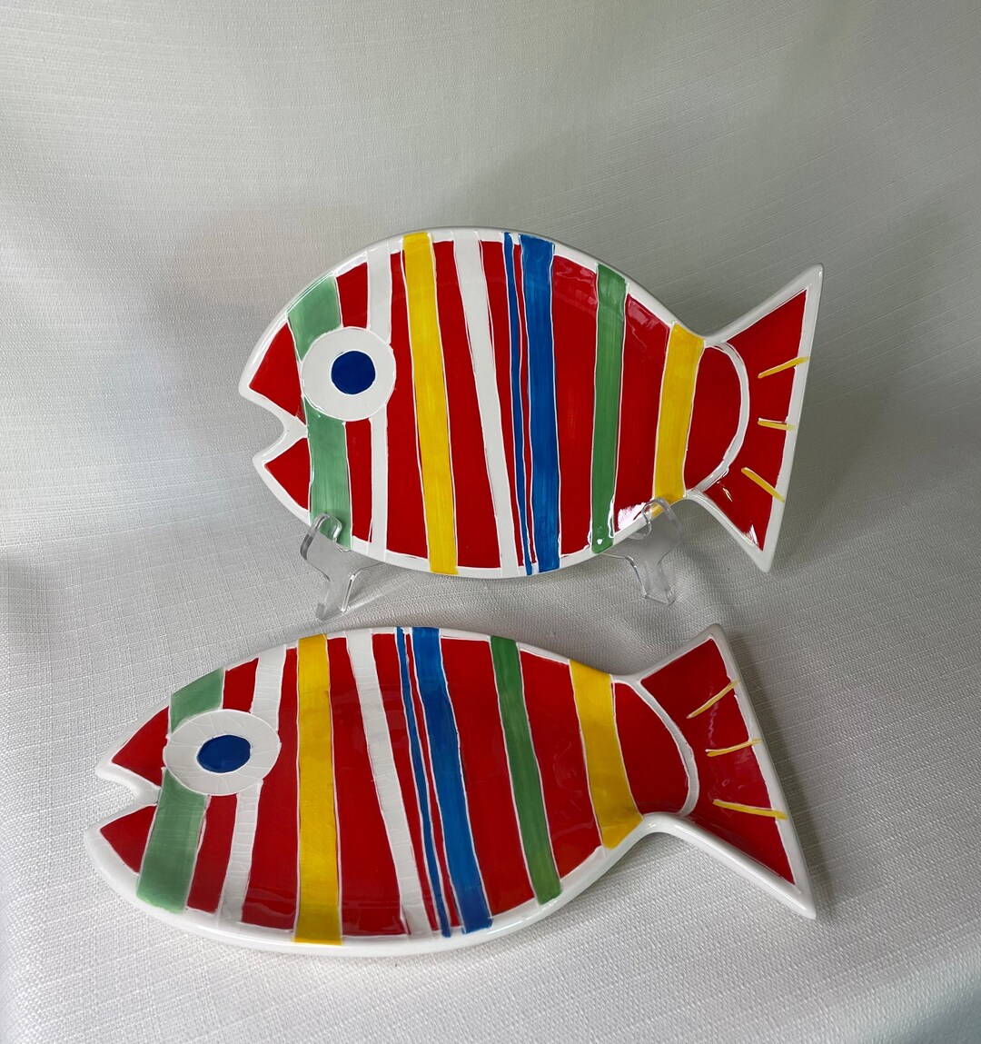 Vintage Striped Red Fish Serving Plates - Set of 2 - Burton & Burton - Etsy