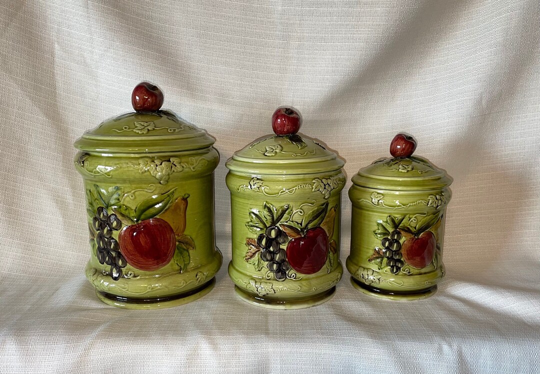 Lefton Green Apple Ceramic Canister Set - Etsy