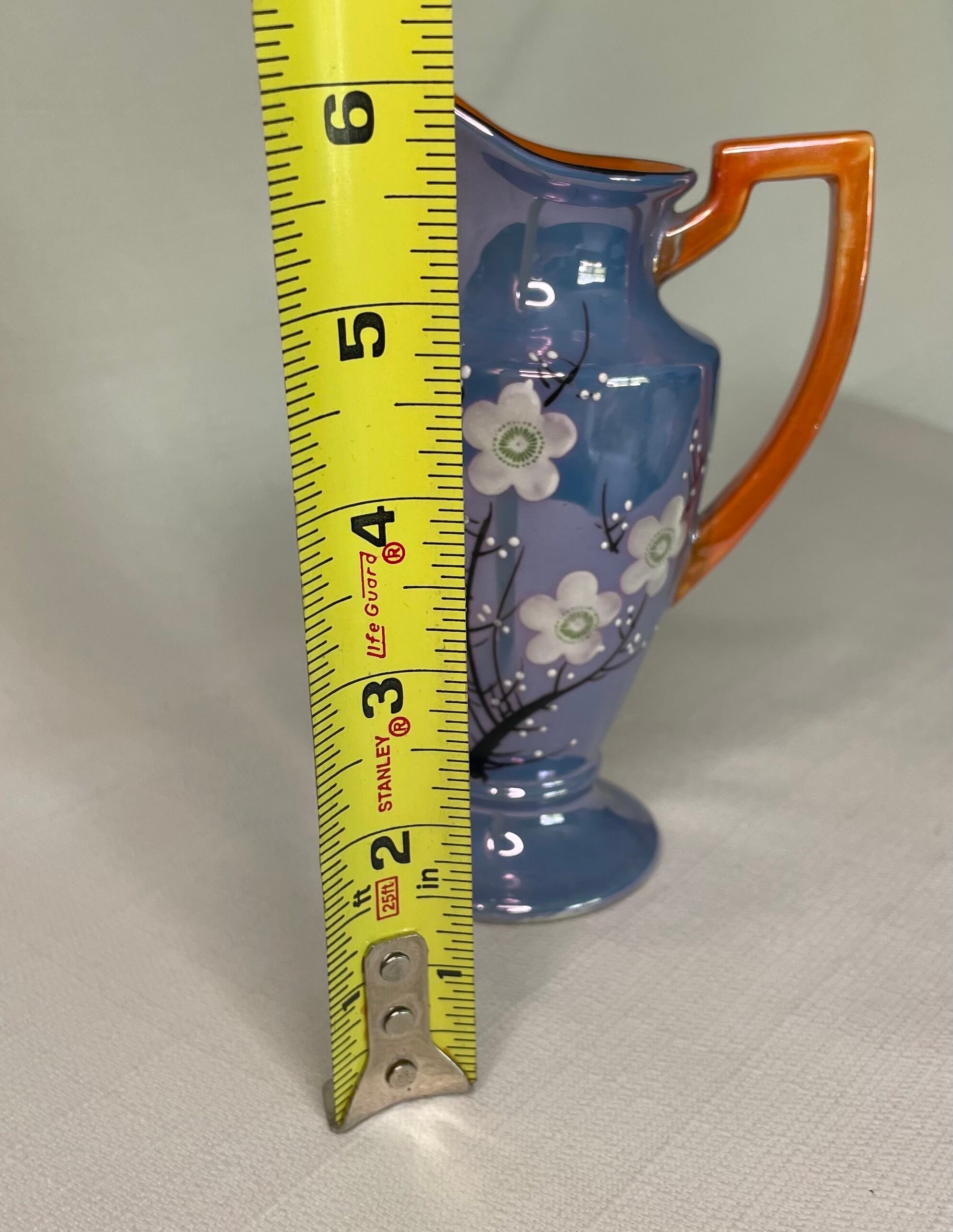 Japanese Blue Lustreware Moriage Handpainted Cherry Blossom Creamer ...