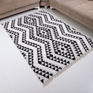 Black and White Cotton Geometric Area Rug, Contemporary Modern Unique ...