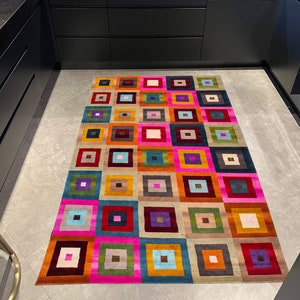 Vibrant Retro Squares Area Rug A Burst of Color for Your Space/ Eco ...