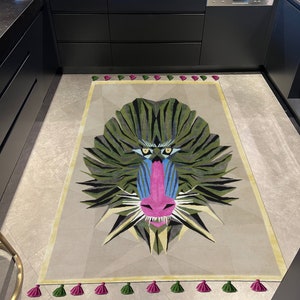 Tufted Baboon Pop Art Rug, Animal Design Modern Art Rug, Hallway Runner ...