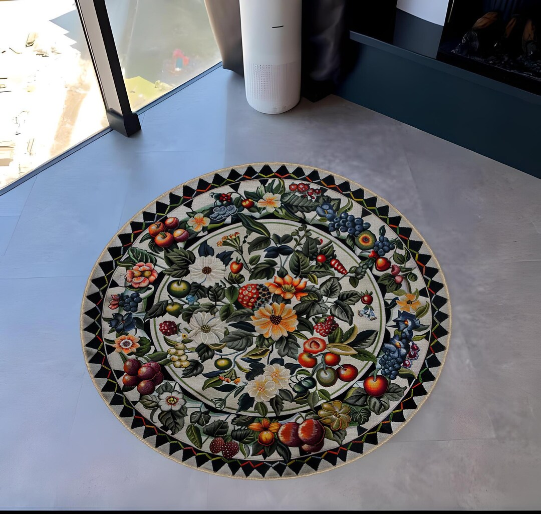 Orchard Bounty: Exquisite Floral & Fruit Round Rug Eco-friendly Digital ...