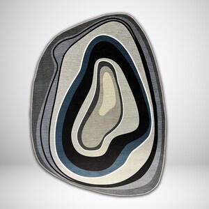 Contemporary Abstract Oval Lines Rug in Grey Black Blue and - Etsy