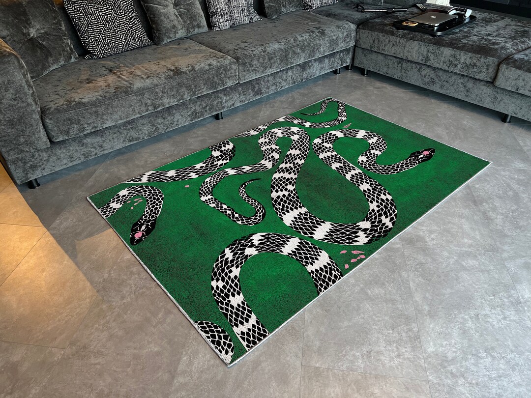 Modern Art Decorative Green Snake Pattern Washable Rug / Outdoor Area ...