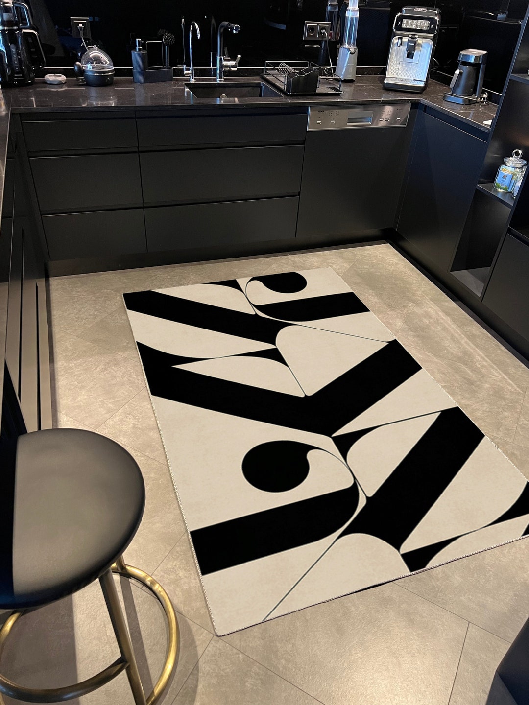 Modern Minimalist Black and White Abstract Rug Perfect for Adding a ...
