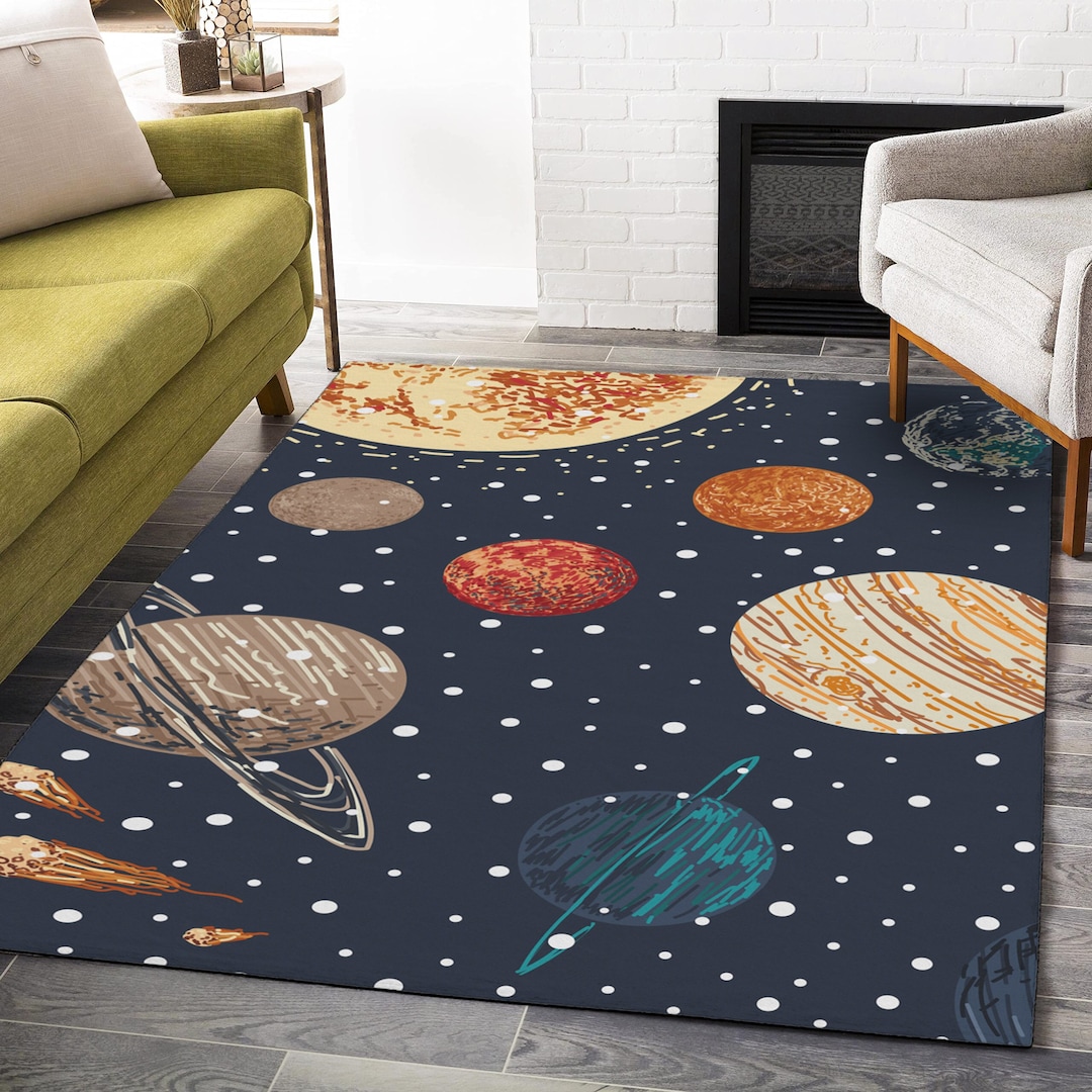 Explore the Cosmos Space Themed Rug With Planetary Design, Eco-friendly ...