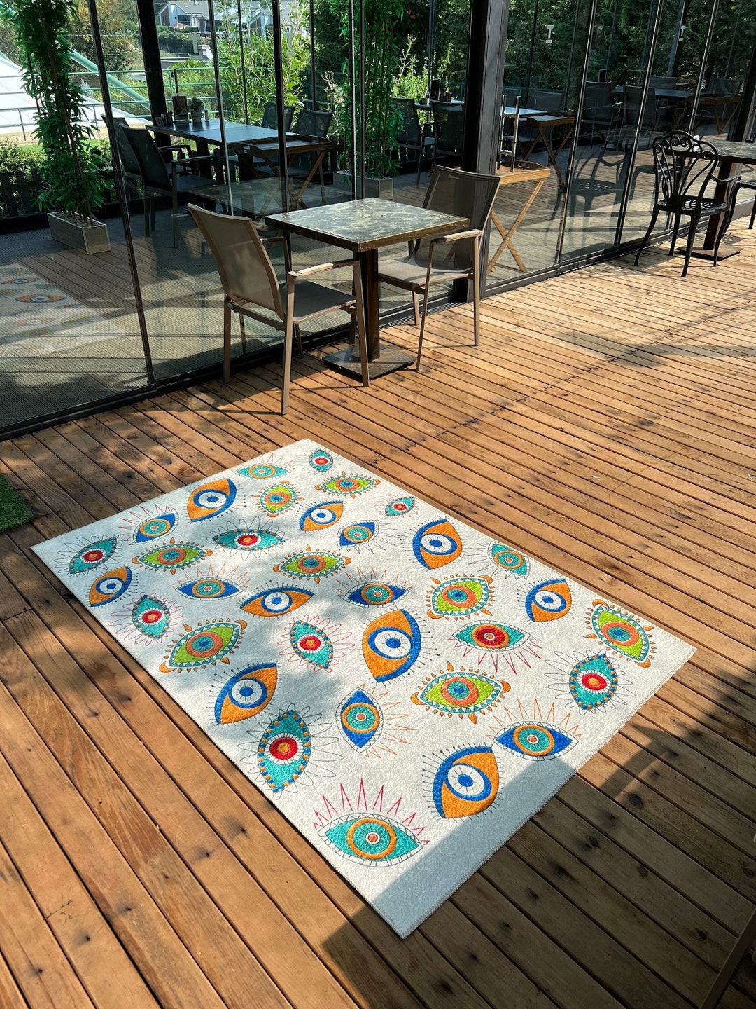 Bohemian Eyes Designed Pop Art Rug, Multicolor Eyes Abstract Rug, Boho ...