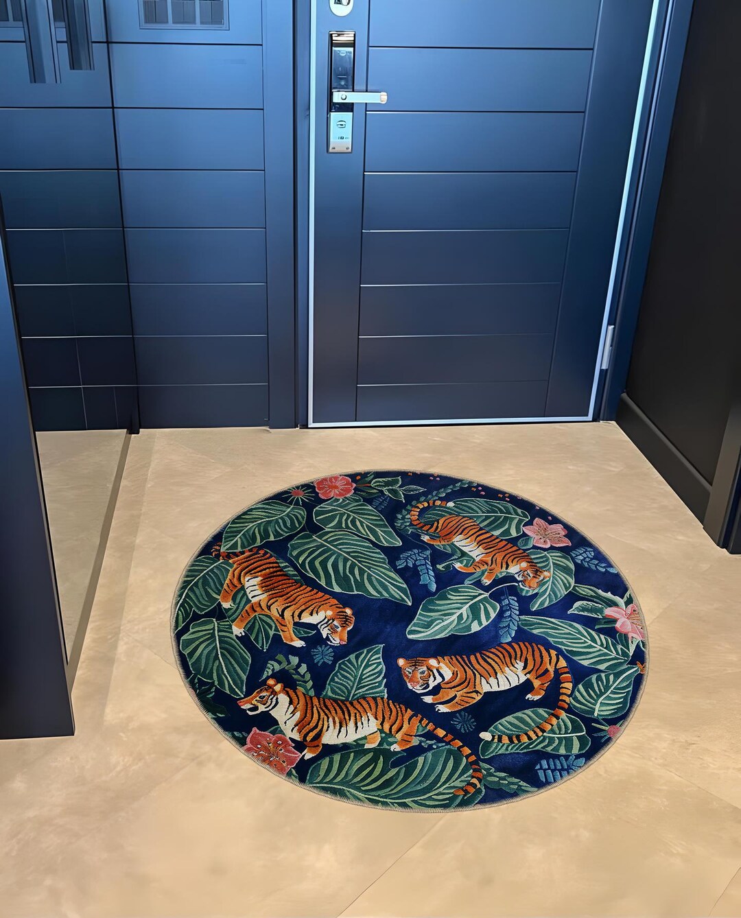Jungle Majesty: Tigers & Tropical Leaves Round Rug Eco-friendly ...