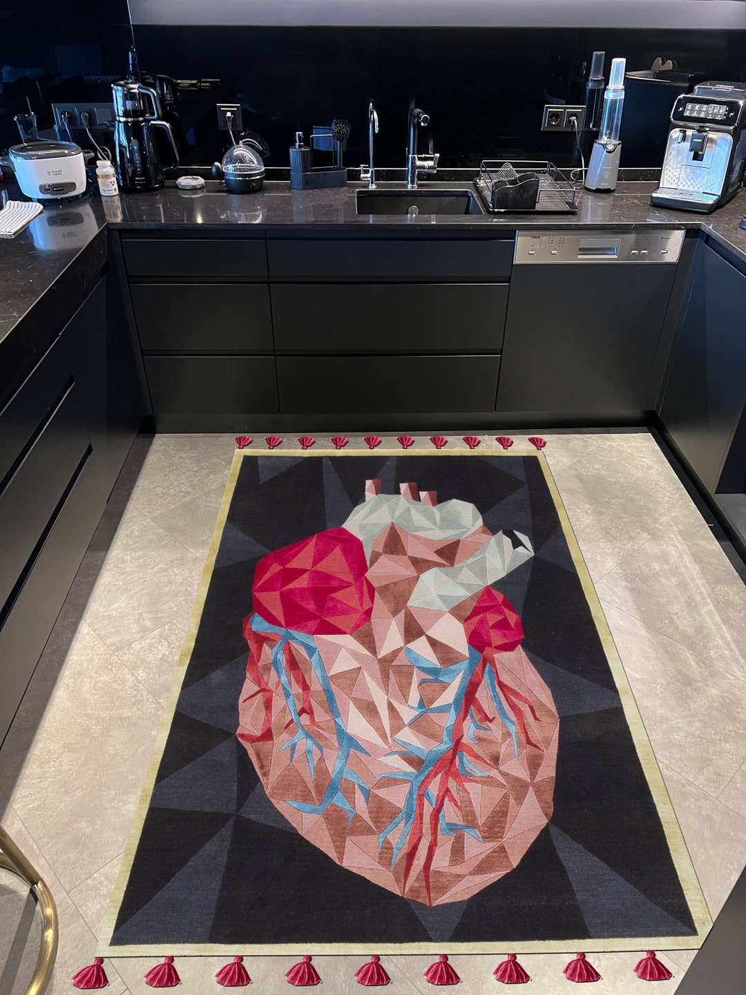 Colorful Heart Pop Art Rug, Hallway Runner Rug, Abstract Modern Design ...