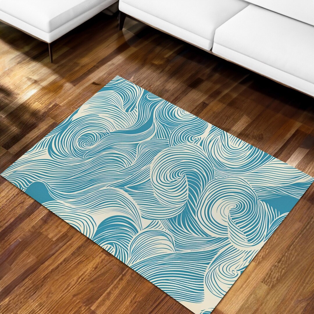 Ocean Waves: Broken White and Aqua Blue Line Rug, Rugs for Your Living ...