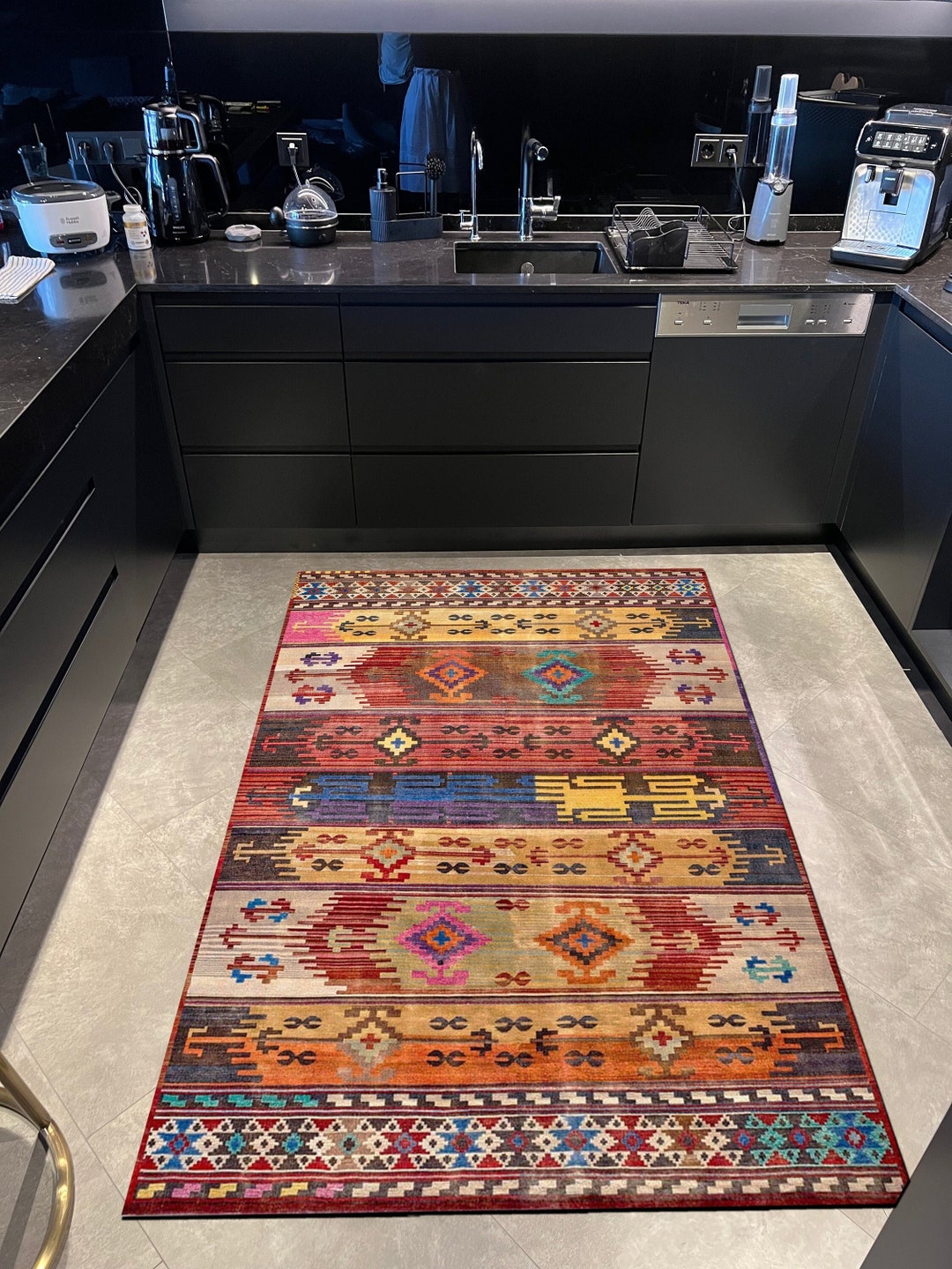 Vibrant Kilim-inspired Rug Eco-friendly Digital Print With Organic Dyes ...