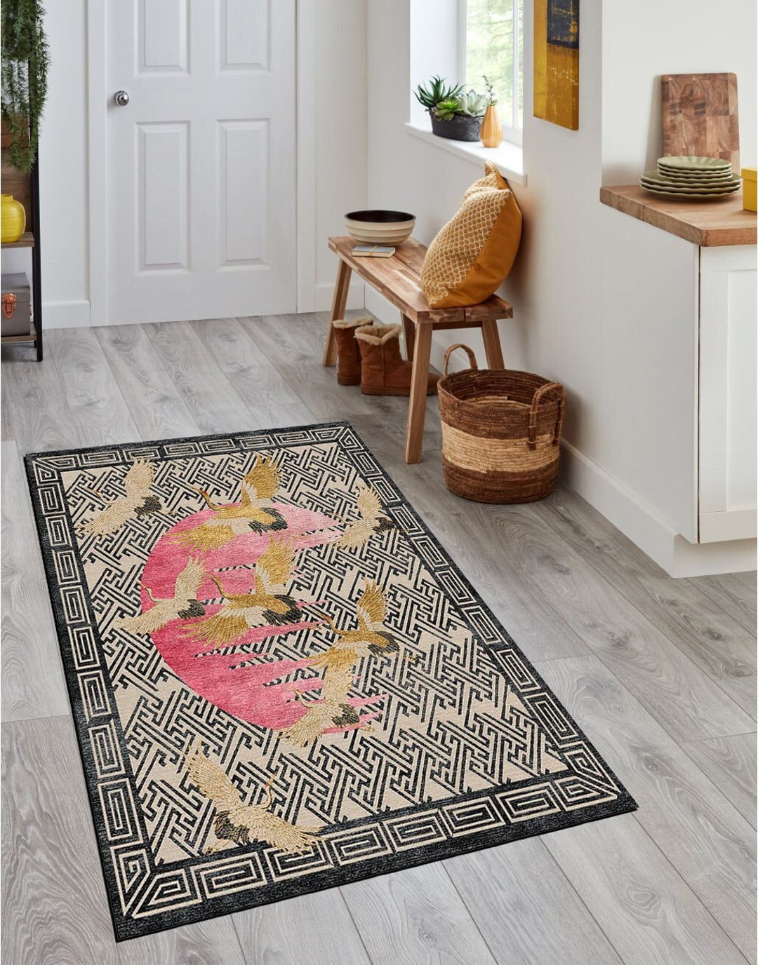 Elegant Cranes: Traditional Harmony Rug, Pop Art Rug, Rugs for Your ...