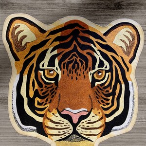 Tiger Face Circle Rug/ Custom Unique Design / Distressed Lint-free ...