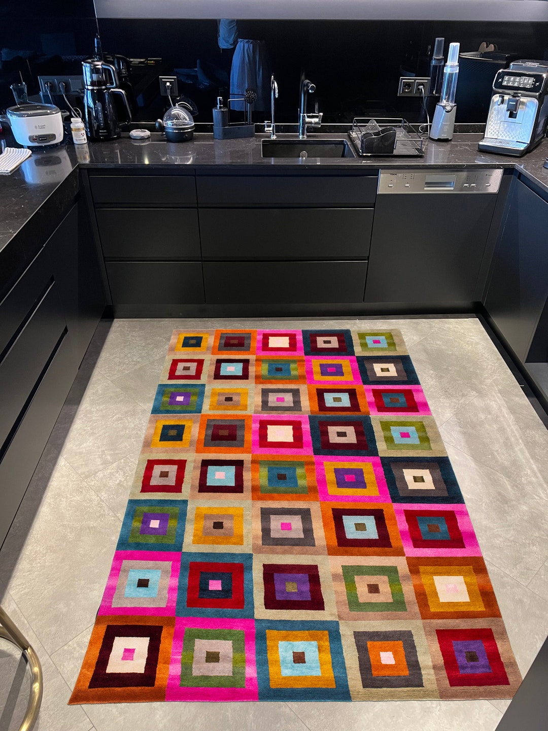 Vibrant Retro Squares Area Rug A Burst of Color for Your Space/ Eco ...