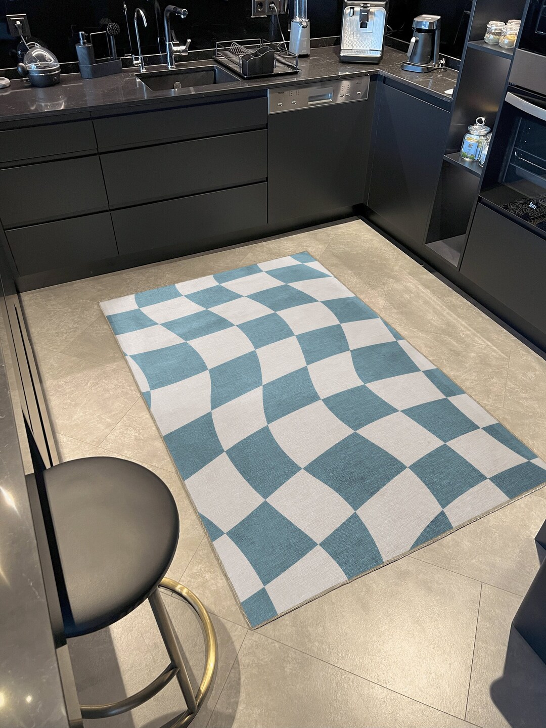 Wavy Blue and White Optical Illusion Rug Eco-friendly Digital Print ...