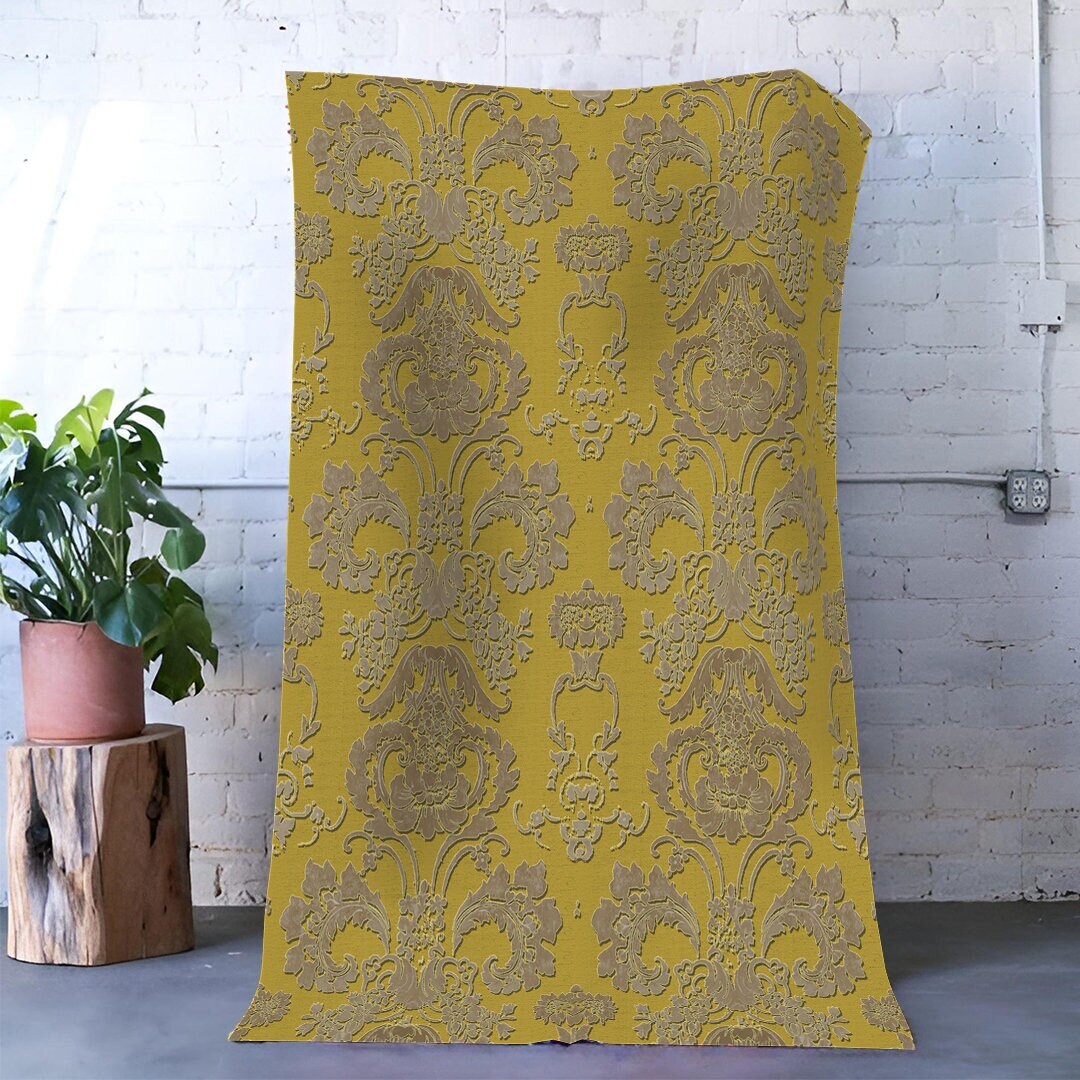 Golden Majesty: Luxurious Baroque-inspired Yellow Area Rug Organic Dyes ...