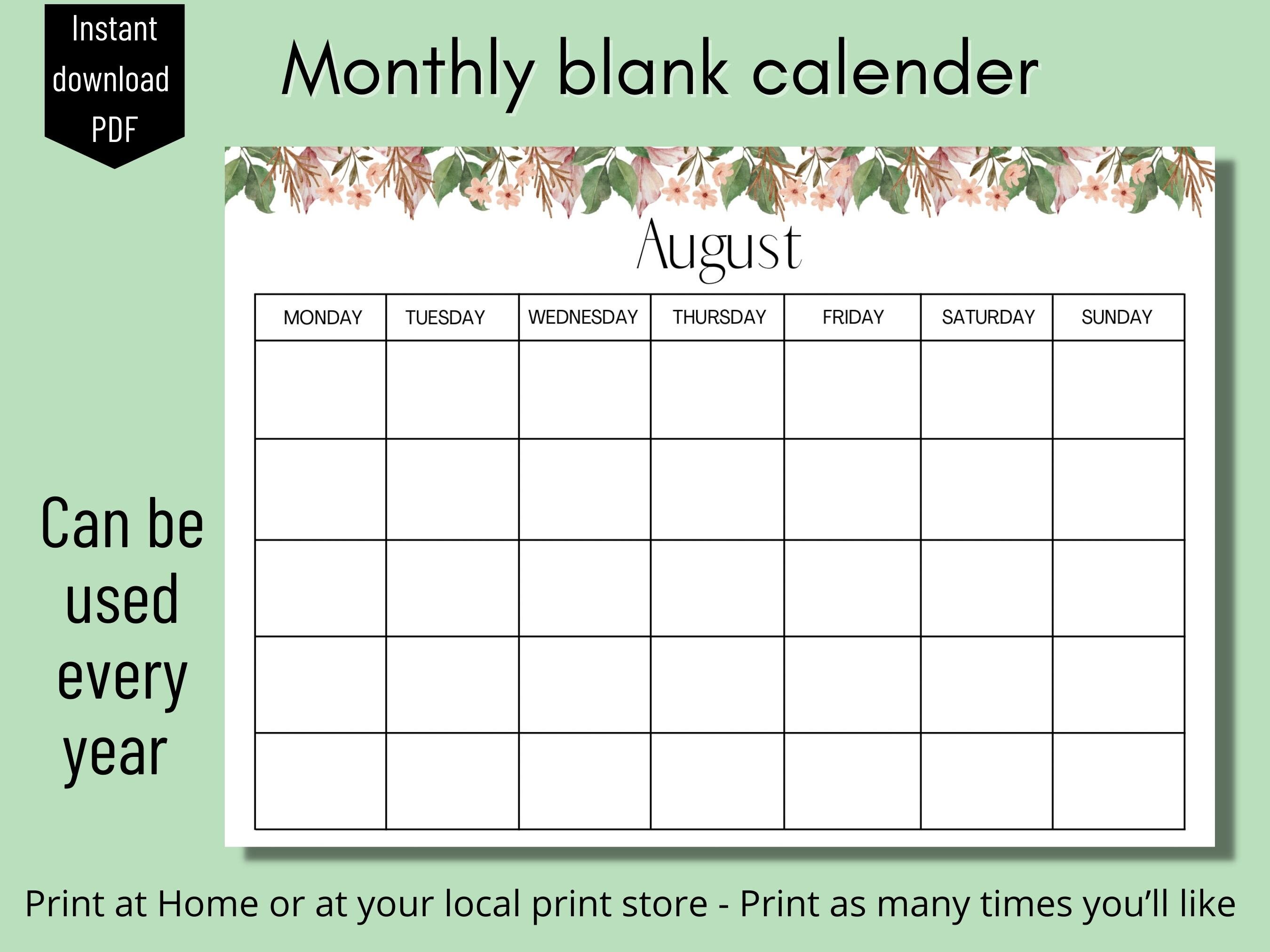 Blank Calenderblank Calendarblank Calendar Pdfblank Calendar ...