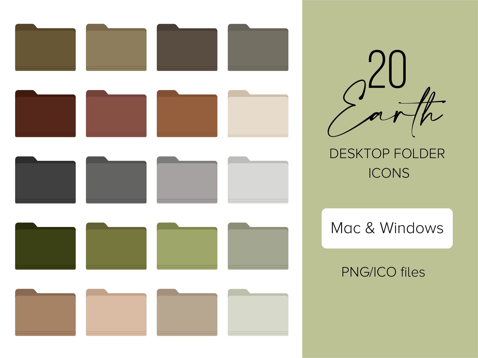 20 Earth Tone Desktop Folder Icons, Mac OS Windows Folder Icon, Neutral ...