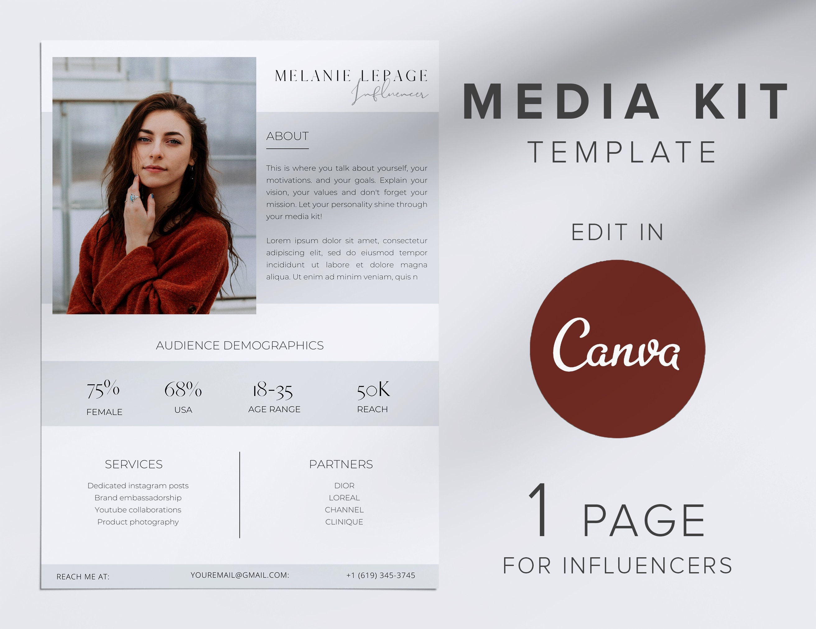 1 Page Media Kit, Influencer Media Kit, Canva Template, Blogger Media ...
