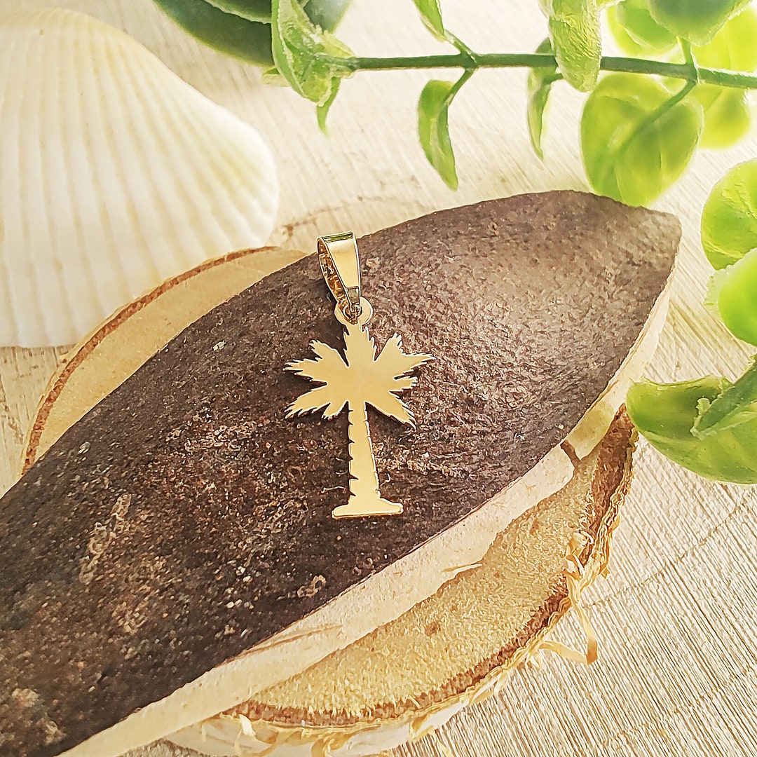 14k Solid Gold Palm Tree Pendant, Minimal Gold Palm Tree Pendant, Tiny ...