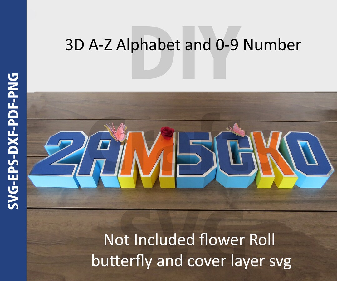 3D Alphabet and Number Svg, A-Z Letter 3D Alphabet , 0-9 3D Number ...