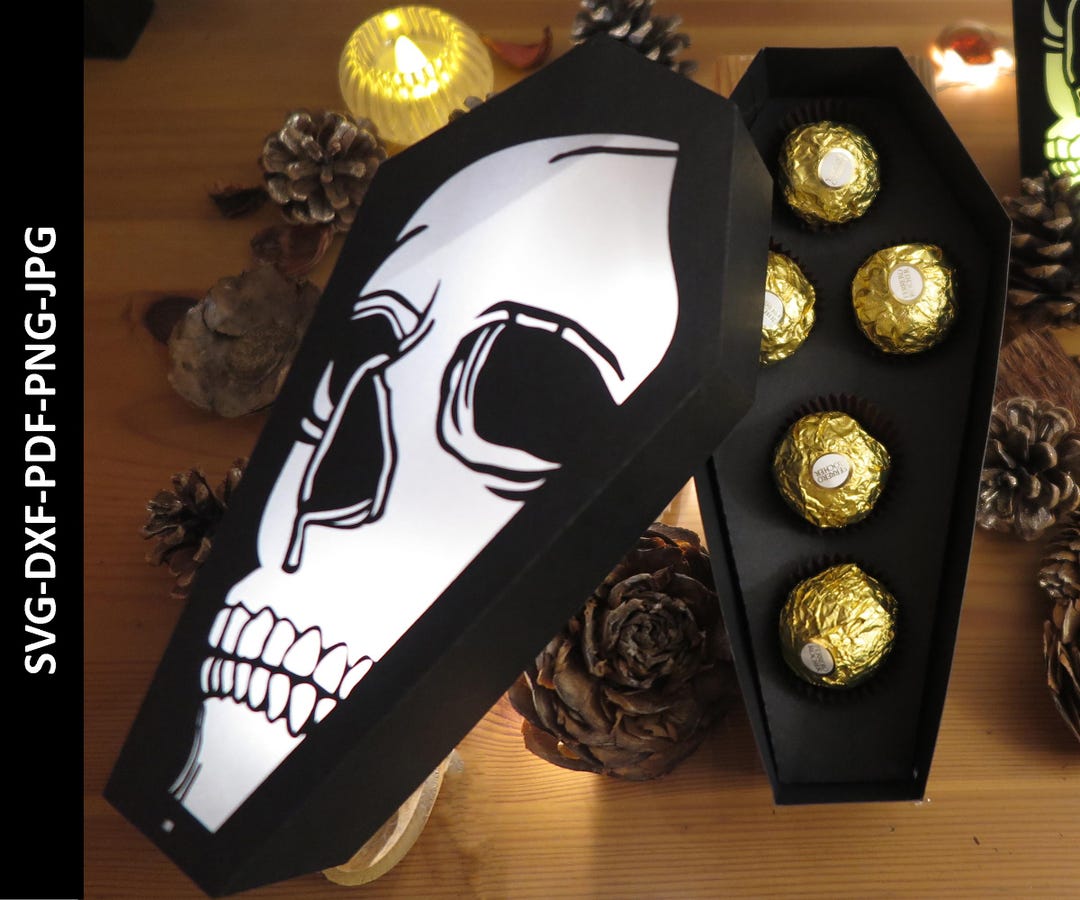 Skull Chocolate Gift Box SVG Template - Halloween Gothic Coffin Candy ...