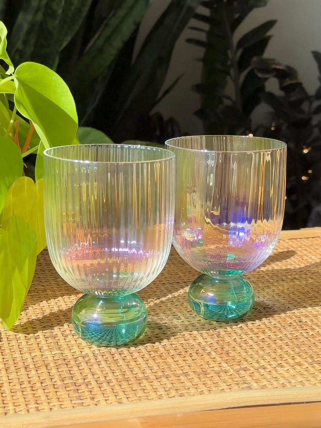 Cool Cocktail Glasses | Iridescent Glasses With Green Sphere Base ...