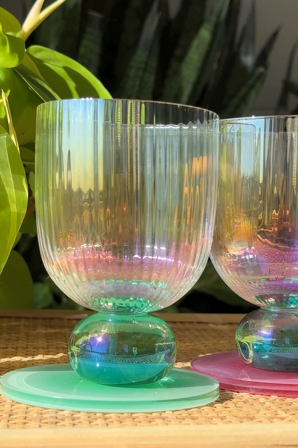 Cool Cocktail Glasses | Iridescent Glasses With Green Sphere Base ...
