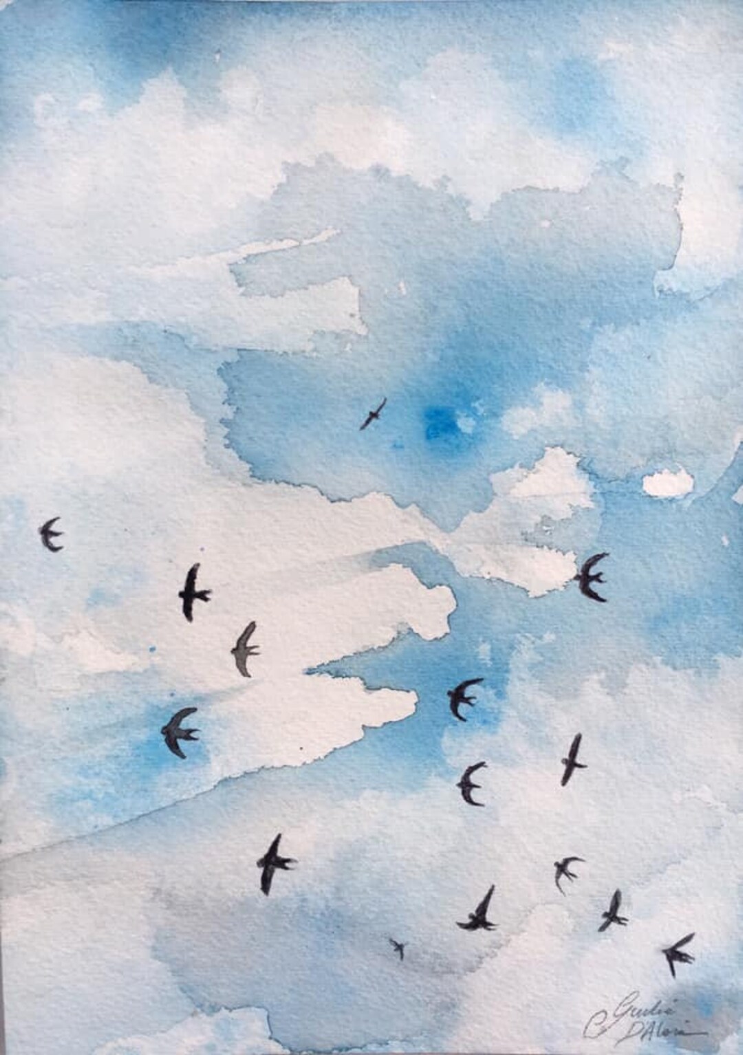 Pittura minimalista, dipinto originale, dipinto acquerello e penna ...