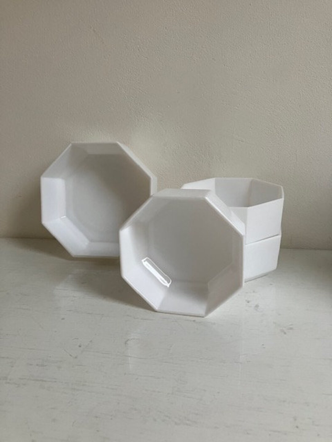 Set of Four Bowls Arcopal Octagon White Milk Glass France - Etsy