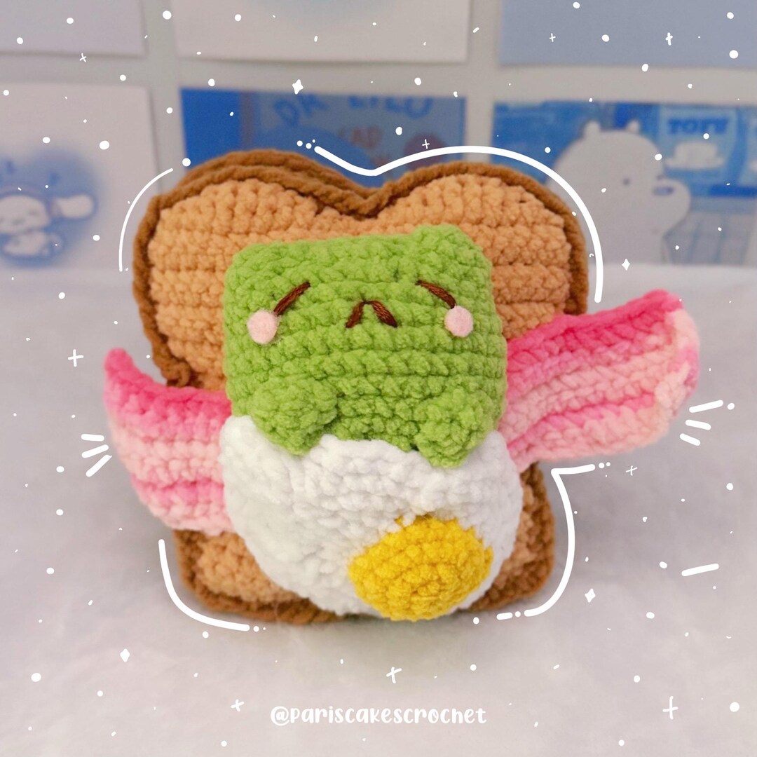 Crochet Frog Toast Plushie, Stuffed Animal, Soft Plush, Cute Frog ...