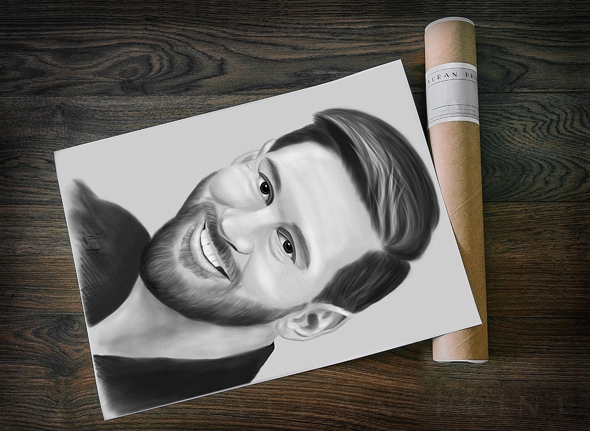 Draw Portrait Lionel Messi Prints Poster Drawing Picture Black and ...