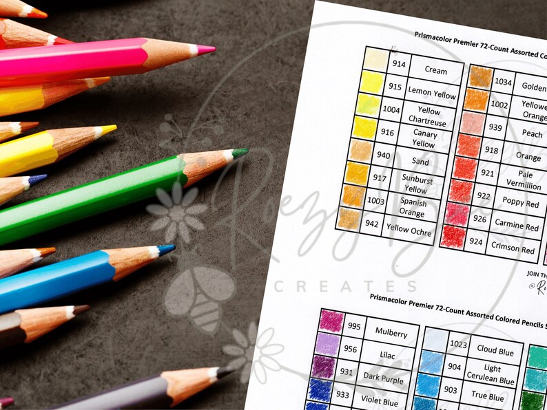 Prismacolor Premier 72-ct. Assorted Printable Swatch Chart, Fillable ...