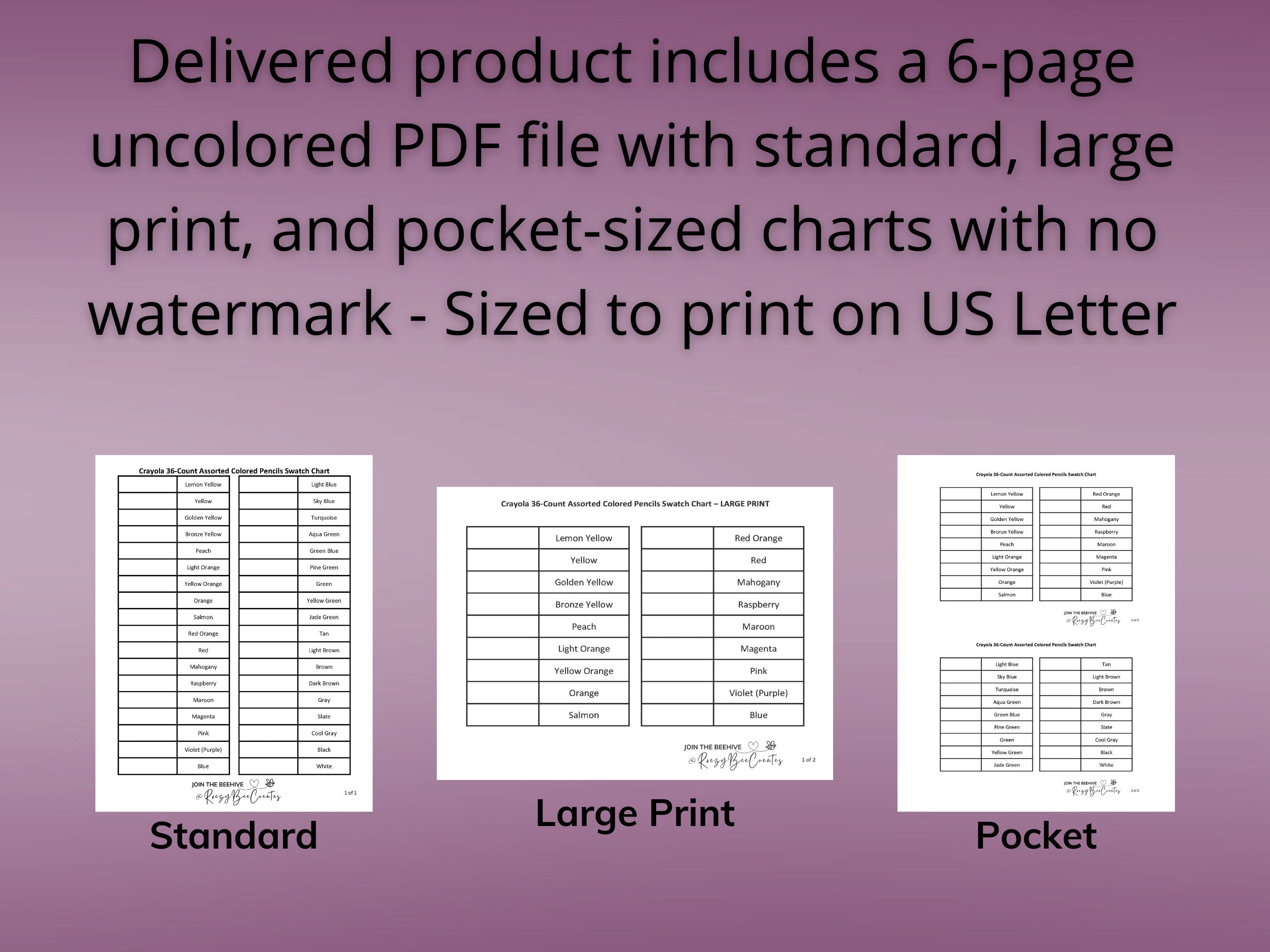 Crayola 36-color Pencil Swatch Chart, Large Print (digital Download) - Etsy