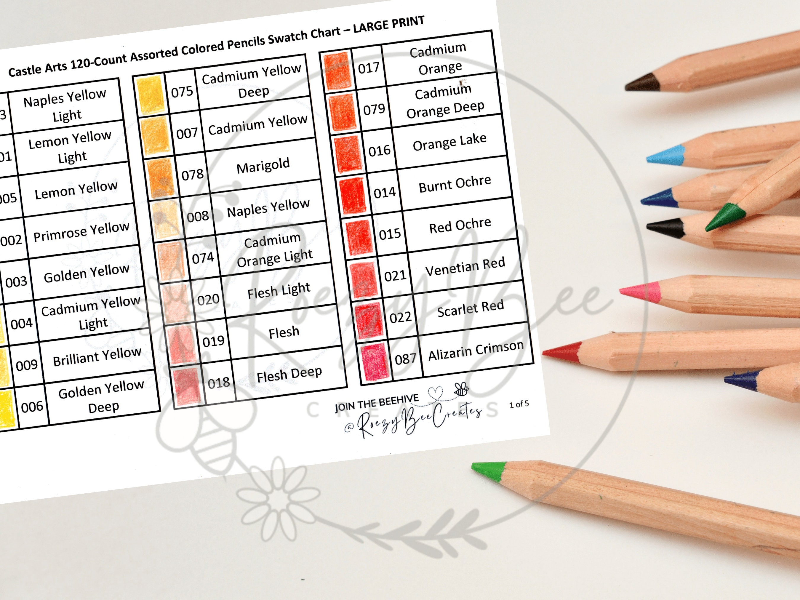 Castle Arts Colored Pencils Swatch Chart, 120-ct Printable (digital ...