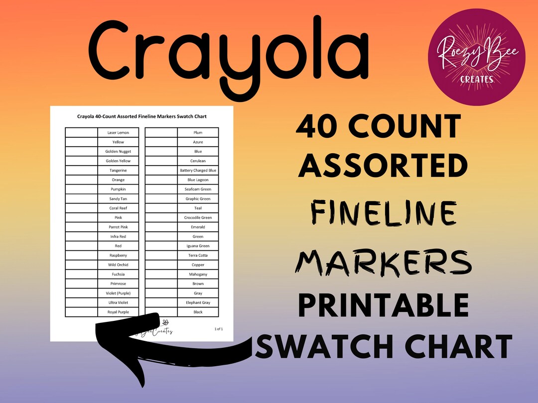 Crayola 40-ct. Assorted Fineline Markers Printable Fillable Swatch ...