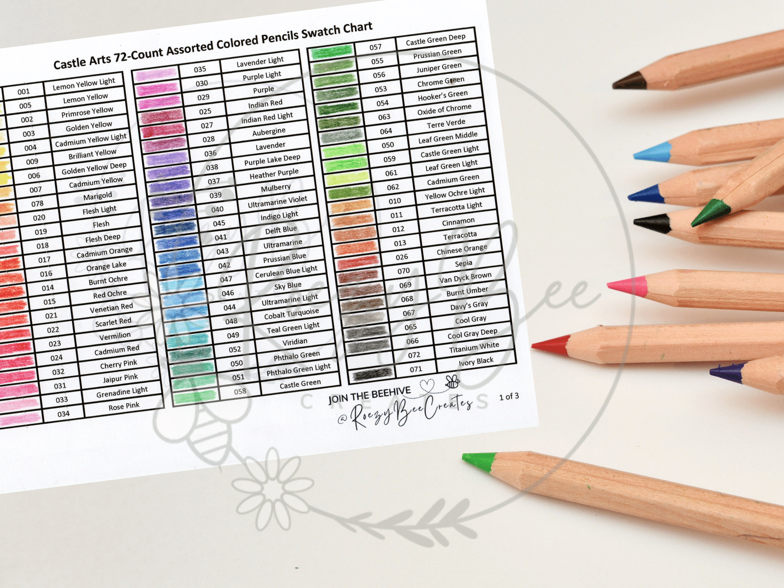 Castle Arts 72-ct. Assorted Colored Pencils Printable Fillable Swatch ...