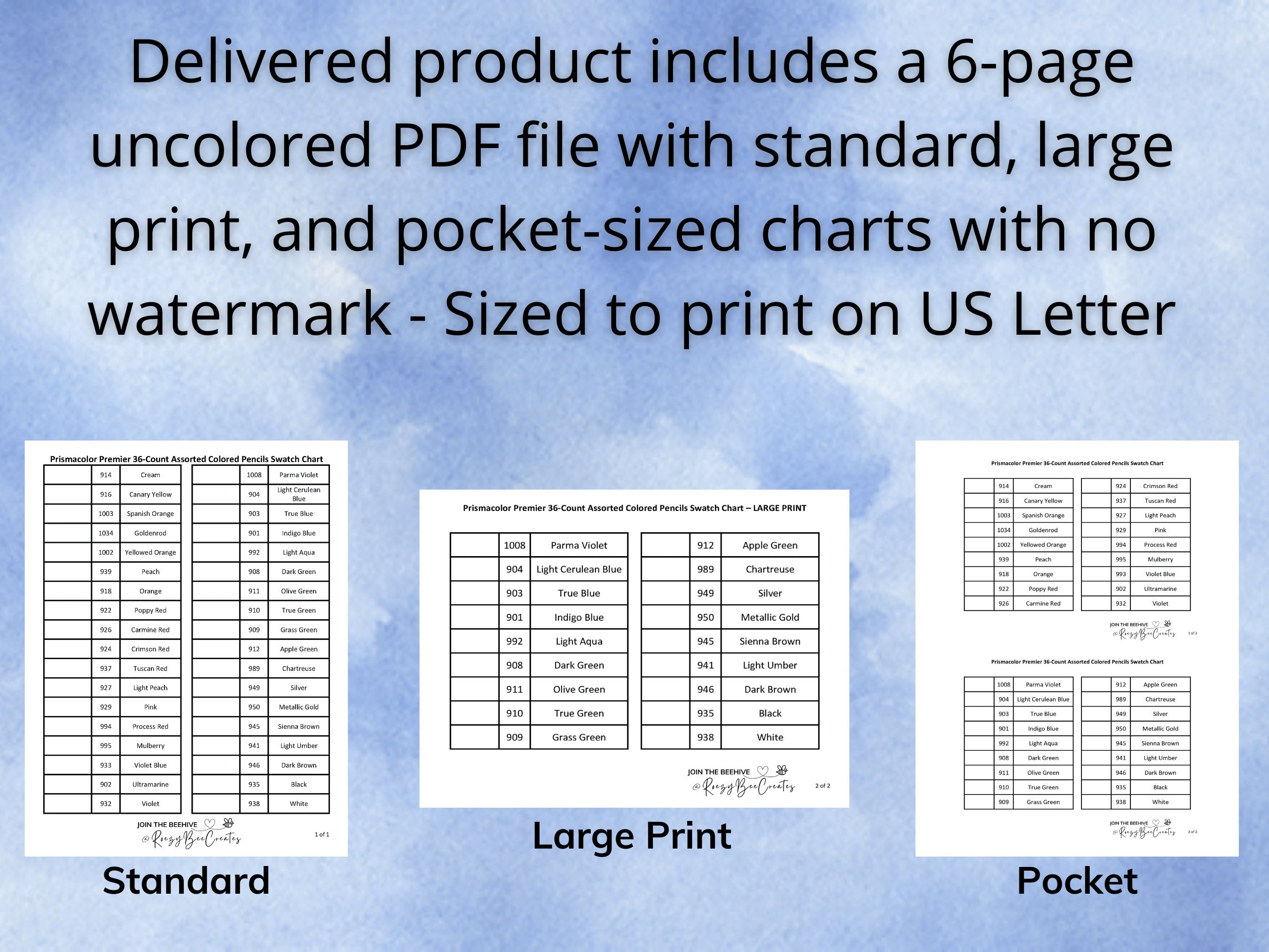 Prismacolor Premier 36-ct. Assorted Printable Swatch Chart, Fillable ...