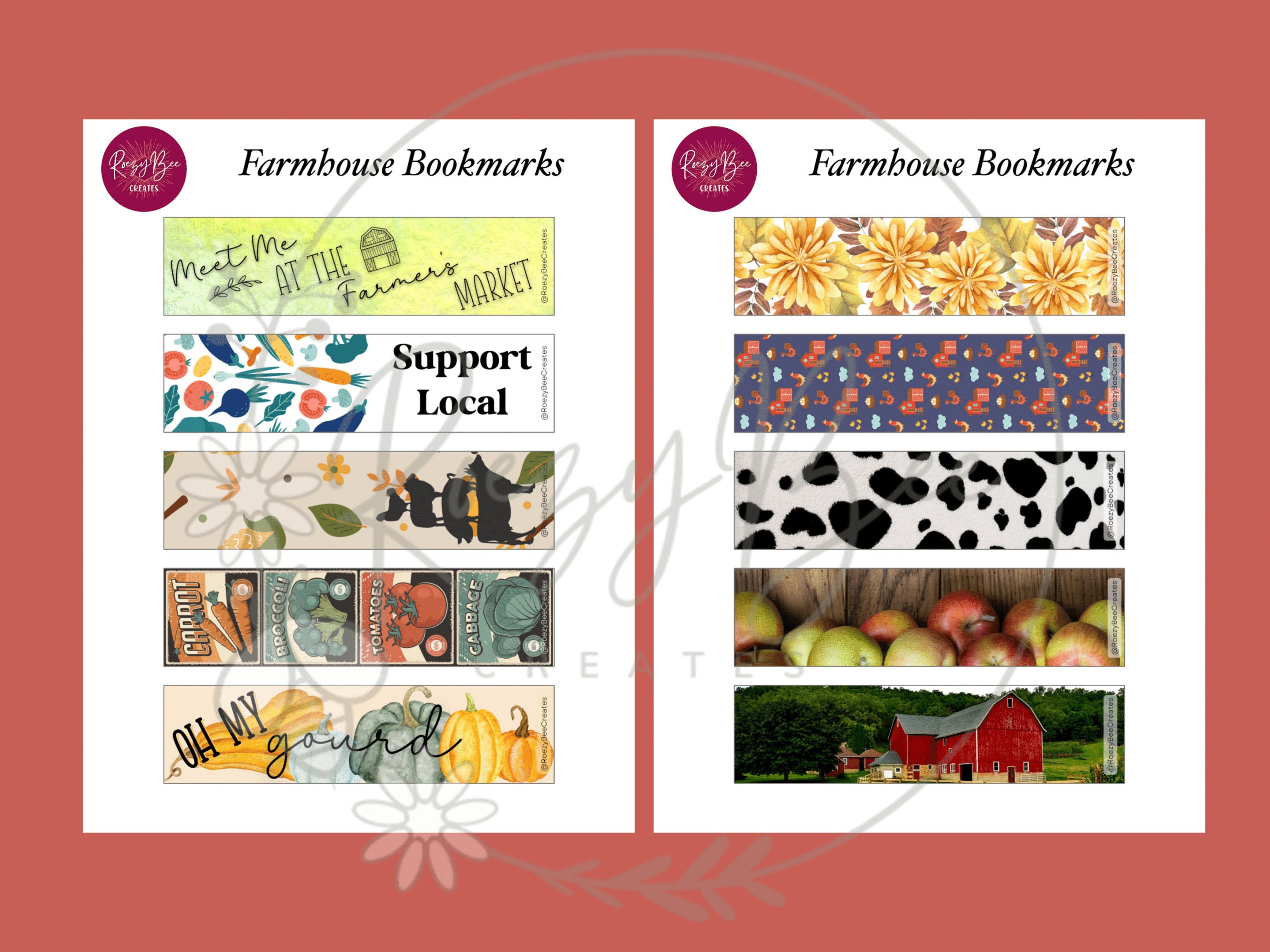 Farmhouse Printable Bookmark Set, Farm-themed Bookmarks, Farmer's ...